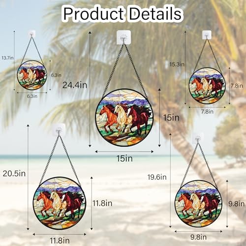 Stained Glass Window Hanging, Galloping Horses Sun 7.8x7.8 IN Red ...