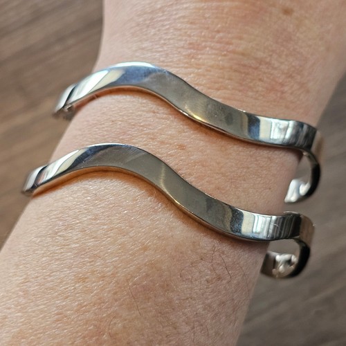 925 Sterling Silver Wavy Stacking Bangle Bracelets Pair | eBay