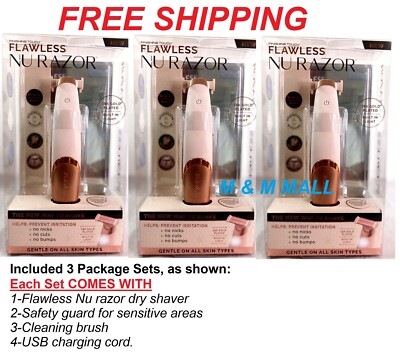 3 Pks Nu Razor Finish Touch Flawless Bulti-in Light Rechargeable 18K ...