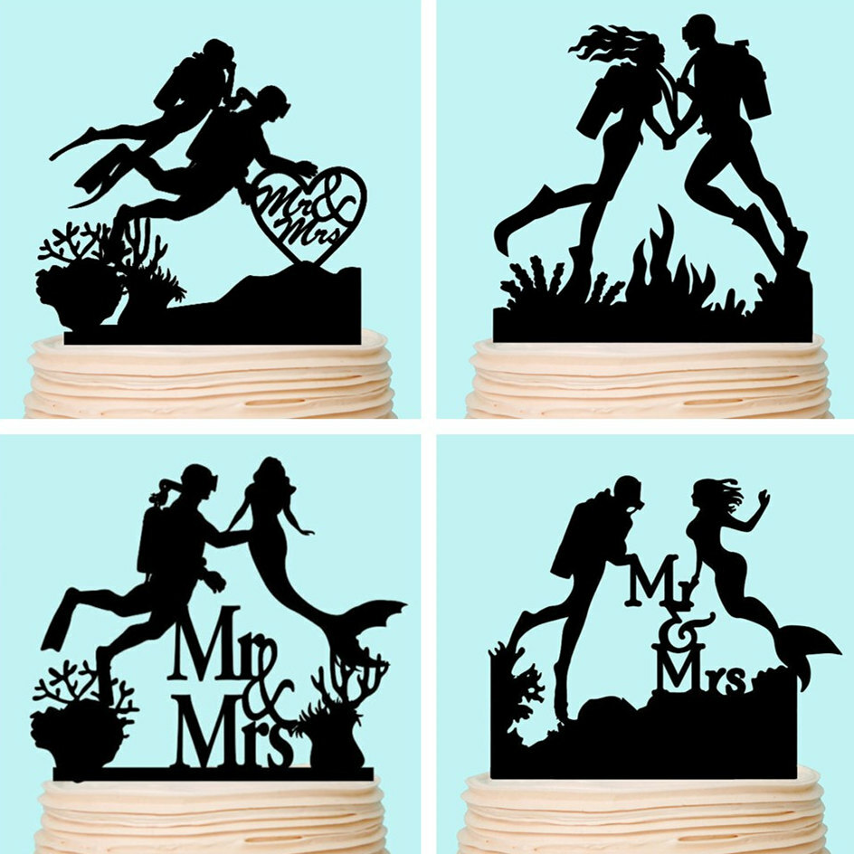 Diving Wedding Cake Toppers Sea Mermaid Romantic Scuba Diver Party ...