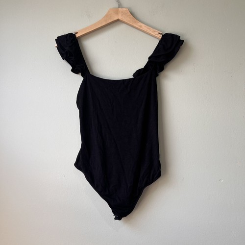 Lulus Black Ruffled Strap Bodysuit Medium | eBay