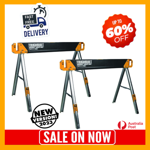 2 PACK TOUGHBUILT™ Heavy Duty Steel 1000kg Folding Sawhorse Saw Horse ...
