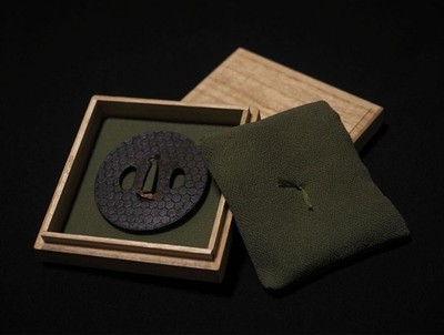 Nobuke Iron Tsuba Turtle Shell Crest Samurai Sword Fuchi Beveled New | eBay