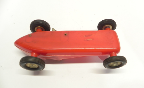 VINTAGE RITE SPOT #6 PLASTIC WIND-UP TOY RACE CAR RED HAS CRACK WEAR ...