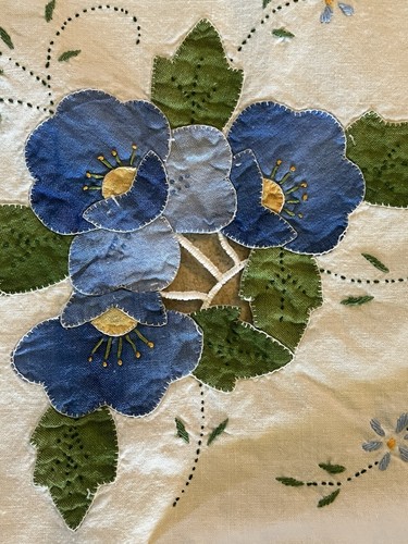 Vtg Hand Embroidered Floral Applique Cutwork Cotton Rectangle ...