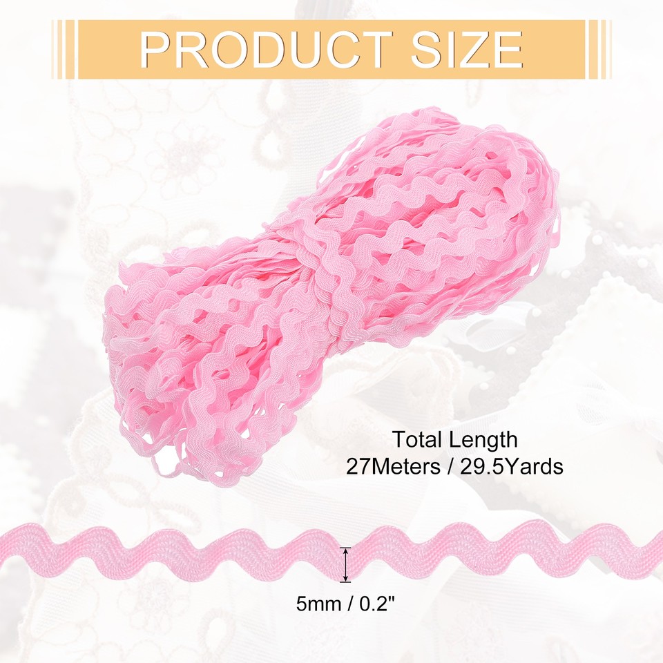29.5 Yard Pink Rick Rack Trim 5mm Wave Bending Fringe Trim Lace Ribbon ...