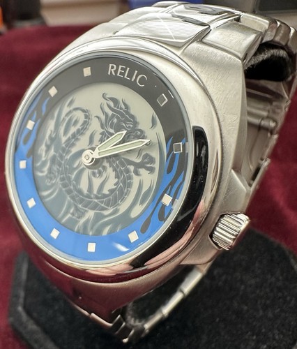 RARE NEW y2k Relic by FOSSIL Big Tic Black Dragon Red Fire Watch New ...