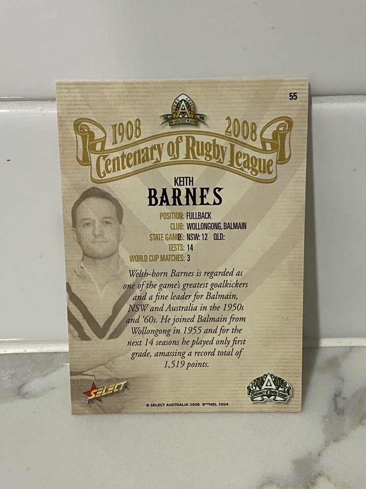Keith Barnes SIGNED Balmain Tigers 2008 Centenary 100 Years Rugby Leagu ...
