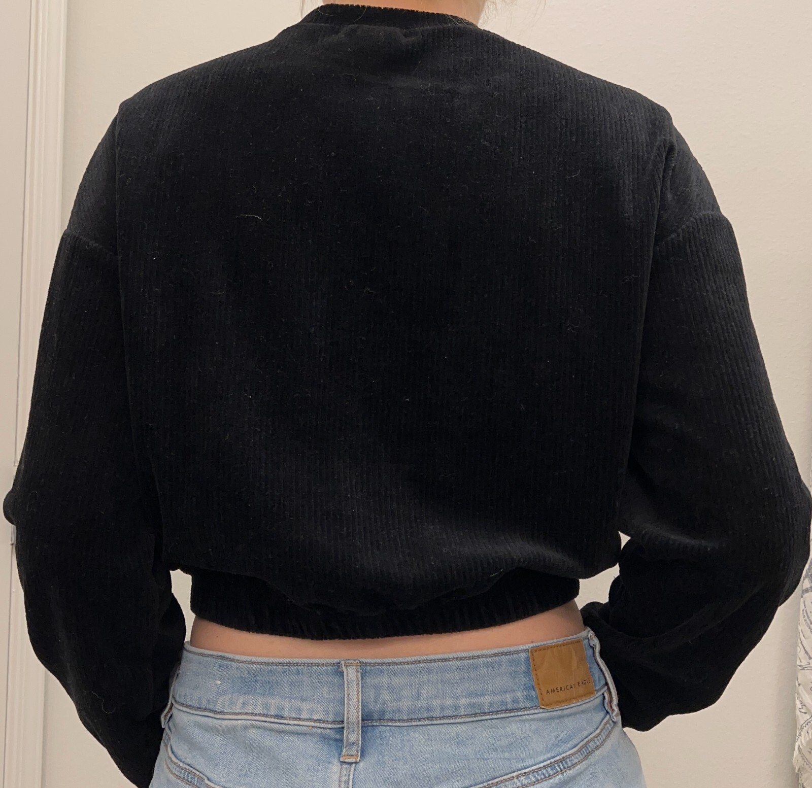 Garage Black Long Sleeve Ribbed Velvet Soft Top Women's | eBay