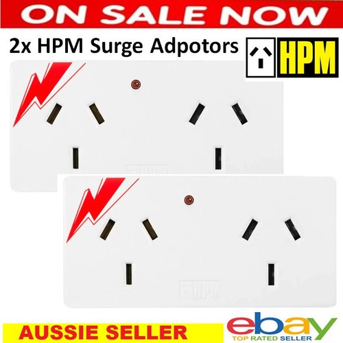 2x HPM Surge Protected Plug In Power Outlet Slimline Double Adaptor ...