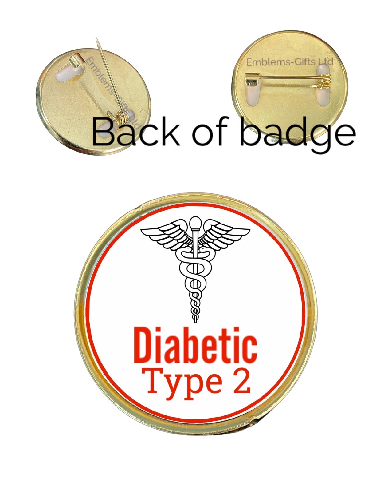 Medical Alert Diabetic Type 2. 27mm Metal Lapel Pin Badge Domed Insert ...