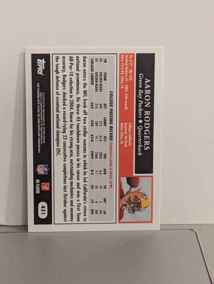 AARON RODGERS 2010 Topps Reprint (2005 ROOKIE) Card #431 New York Jets🔥 ...