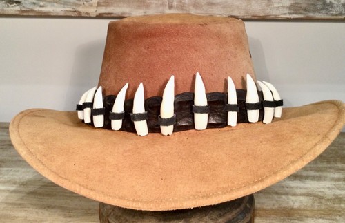 Genuine.Crocodile leather hatband 12 jumbo teeth Australian made Cites ...
