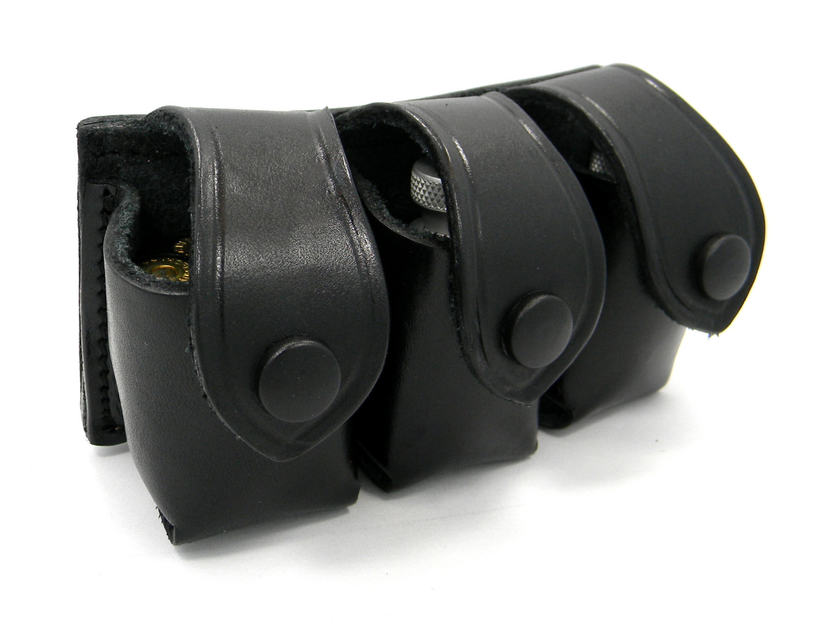 BLACK LEATHER TRIPLE SPEEDLOADER POUCH HOLSTER FOR .38 .357 .44 .45 ...