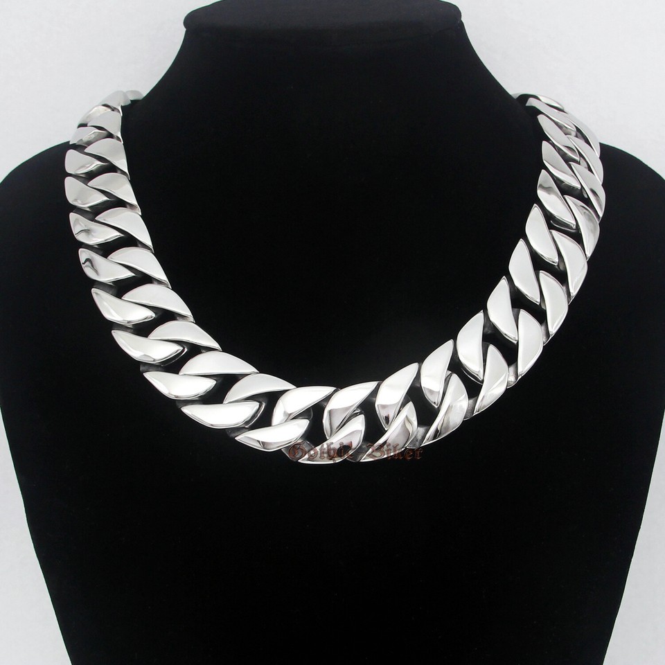 Men's Huge Heavy CHUNKY Curb Cuban Chain Necklace Polish 24/25mm ...