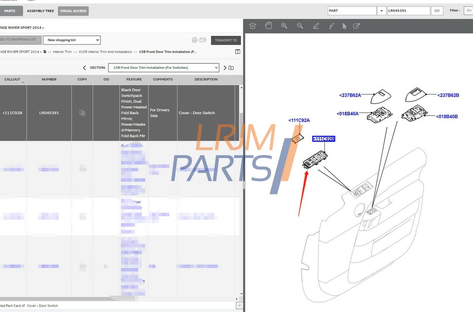 Genuine Land Rover Range Rover Sport 14+ WINDOW SWITCH BEZEL COVER LH ...