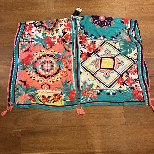 Nine West Women’s OS Tile Floral Print Topper Open Front Tasseled ...