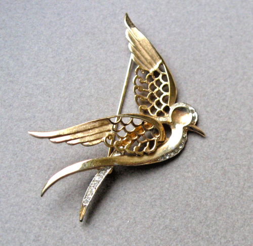 Vintage Signed BOUCHER Flying Bird PIN Gold Tone/ Rhinestones | eBay