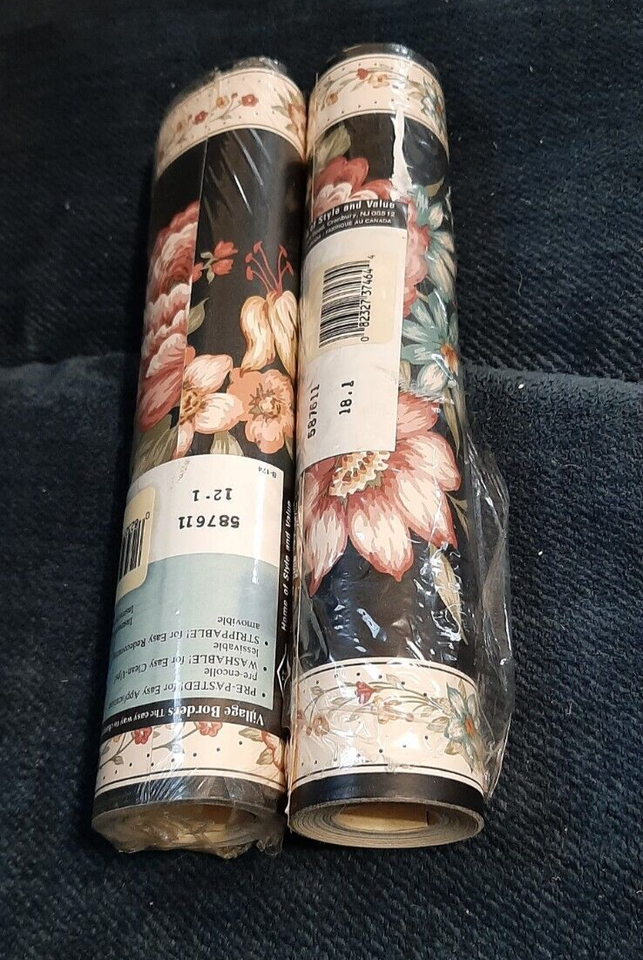 2 Rolls-Navy Blue Vintage Florals Multicolor Wallpaper Border 9'' x 15 ...