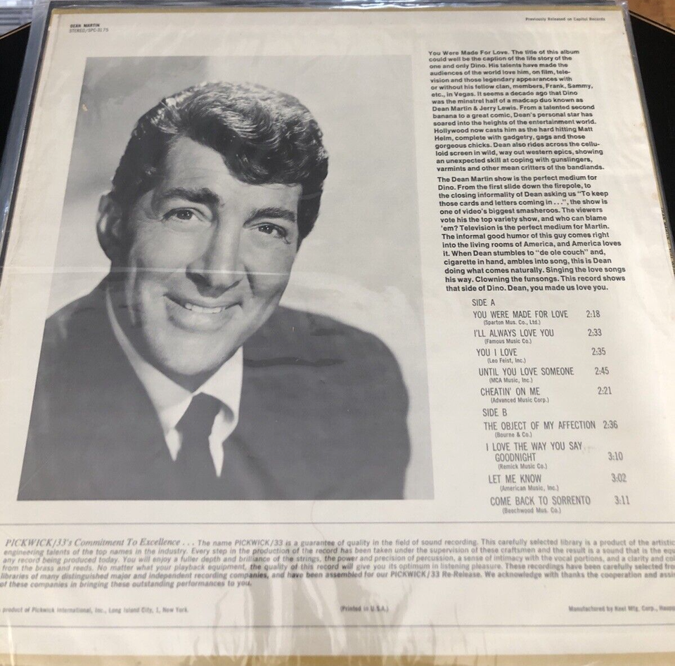 Mint- Dean Martin You Were Made For Love Pickwick Records Stereo LP | eBay