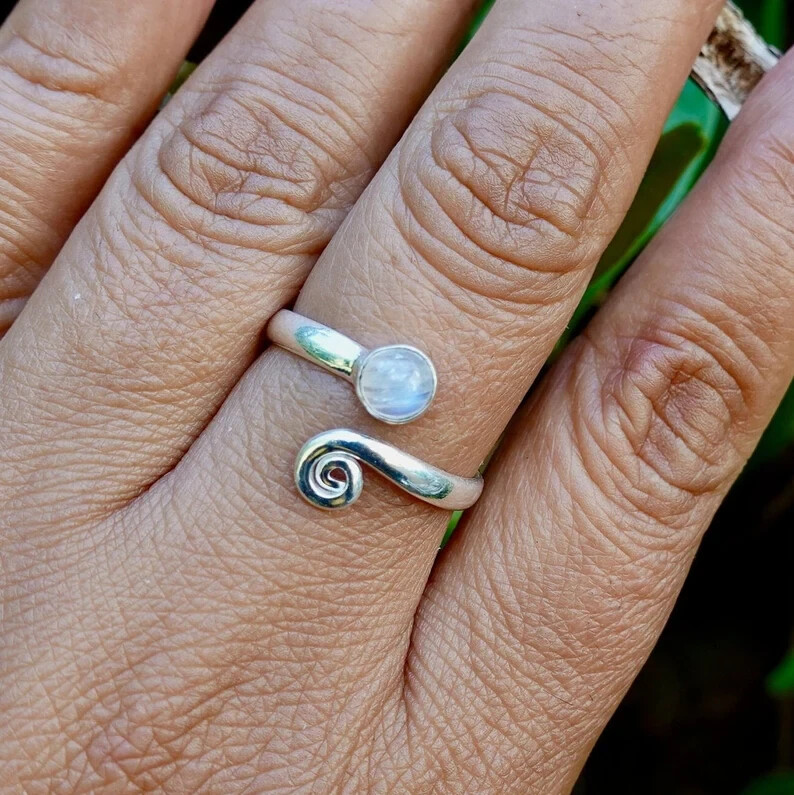 Rainbow Moonstone Snake Ring 925 Sterling Silver Adjustable Gift Ring ...