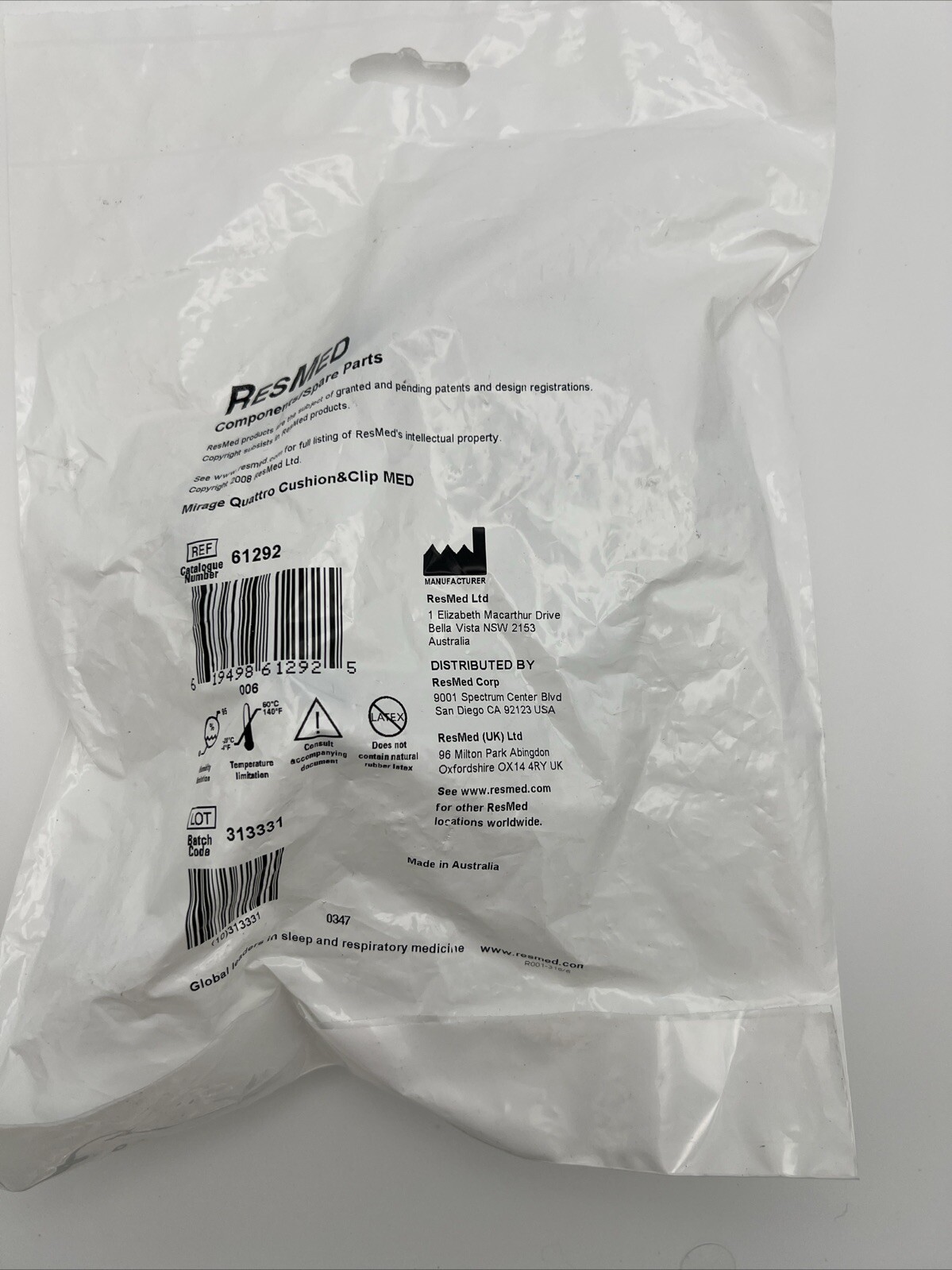 RESMED Mirage Quattro Replacement Cushion & Clip #61292 Size Med - New ...