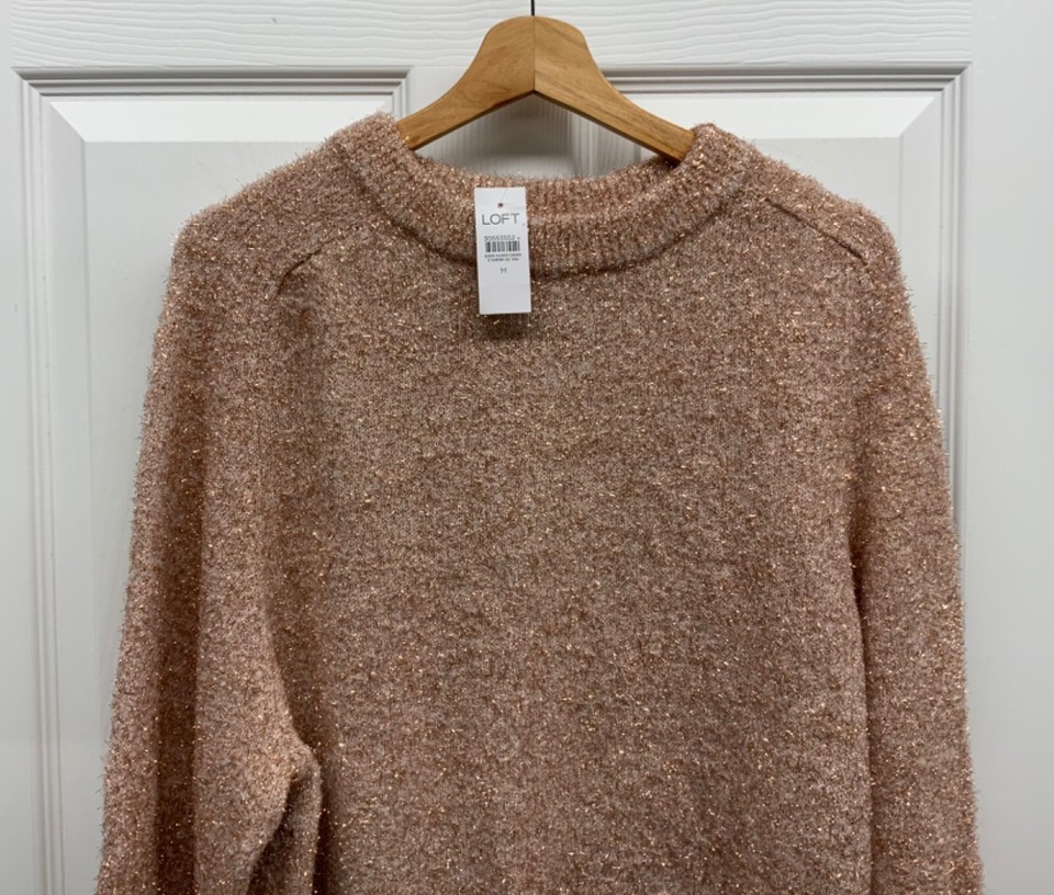 NWT Women’s Ann Taylor LOFT Pink Oatmeal Heather Shimmer Sweater ...