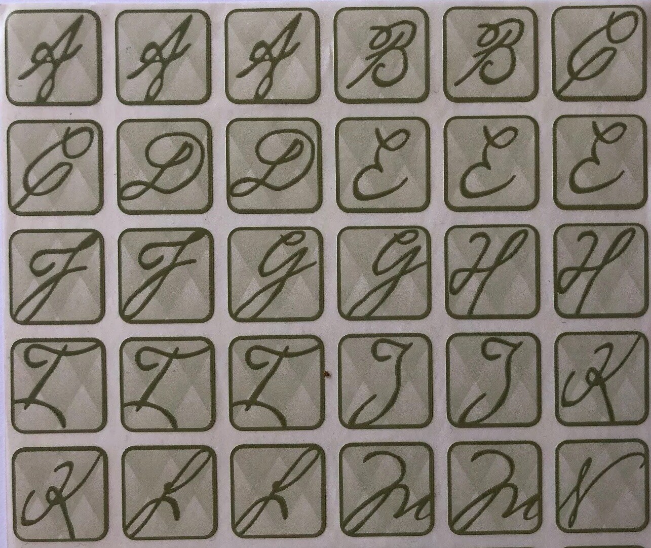 GREEN CURSIVE SQUARE ALPHABET Stickers(66pc) Letters•Numbers•Upper ...