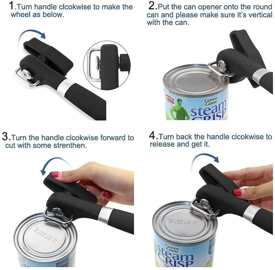 Manual Tin Can Opener Smooth Edge Stainless Steel Safe Side Cut Lid Tin ...