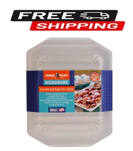 Microwave Bacon Rack with Lid Hot Dog Sausage Grill Pan Tray Cooker ...