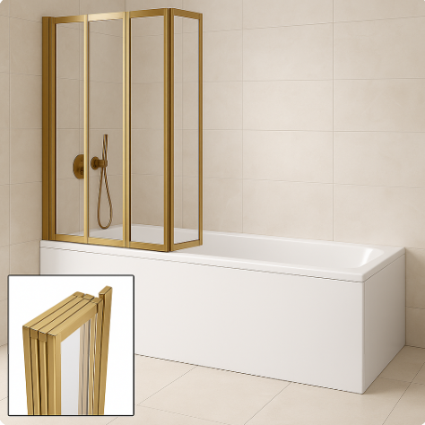 Brushed Brass 4 Panel Folding Bath Shower Screen 800 x 1400mm 4mm ...