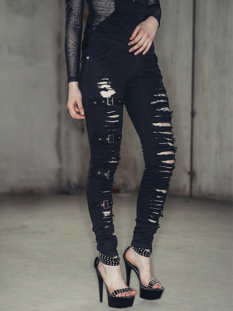 Devil Fashion Women Black Gothic Punk Denim Pants Vintage Rock ...