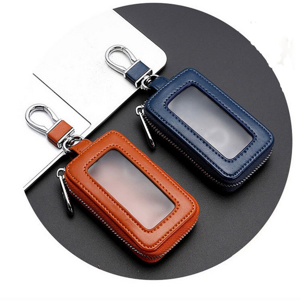 1/2Pcs Car Key Holder Cover Key Chain Bag Genuine Leather Remote Fob ...