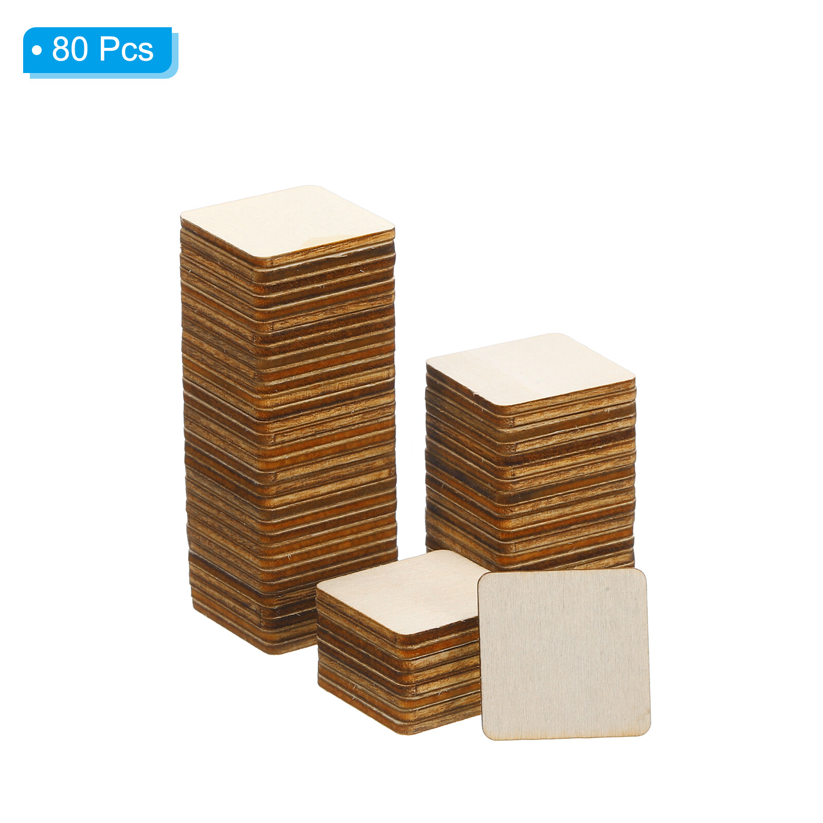 30mm Wood Pieces, 80 Pack Unfinished Square Wood Shapes Wooden Cutouts ...