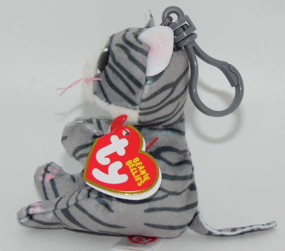 New! Ty Beanie Babies Beanie Bellies MITZI gray tabby cat Key Clip Size ...