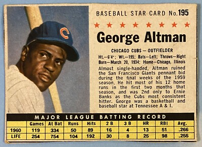 George Altman 1961 Post Cereal Baseball Card #195 Chicago Cubs MLB | eBay