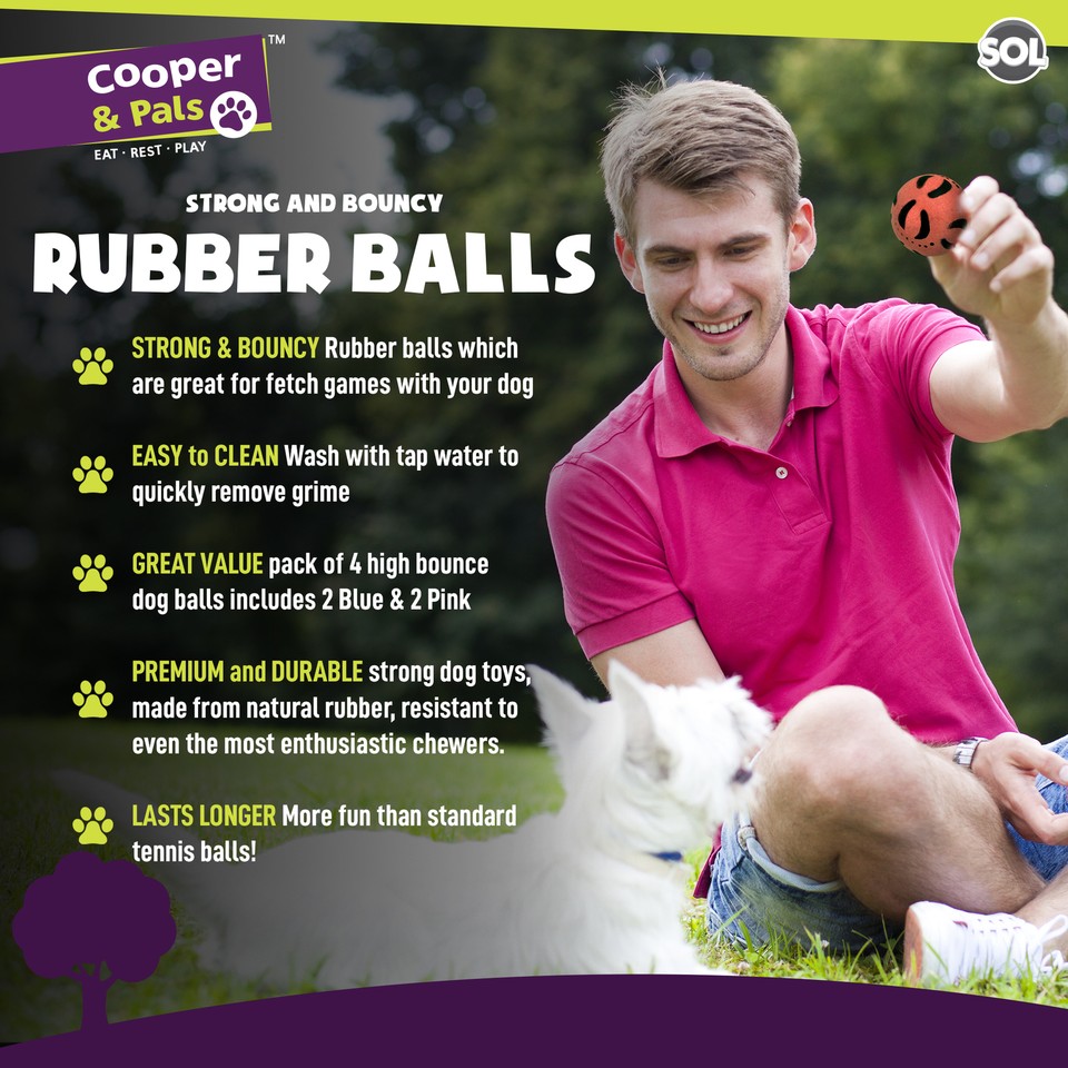 4pk Rubber Dog Balls | Bouncy Puppy Pet Solid Hard Play Ball Fun Fetch ...