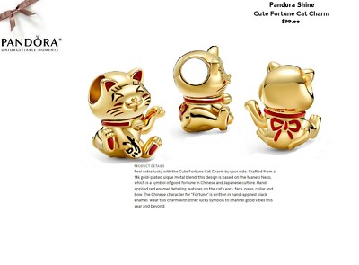 Pandora Shine Cute Fortune Cat Charm (Waving Arm) 769271C01 - As New ...