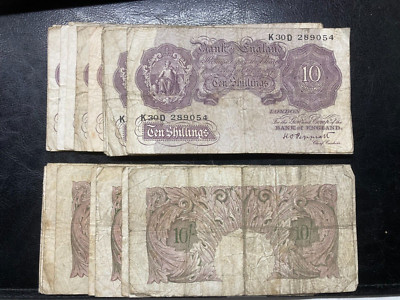 Peppiatt Ten Shillings 10/- Banknote Emergency War Issue 1940 Purple ...