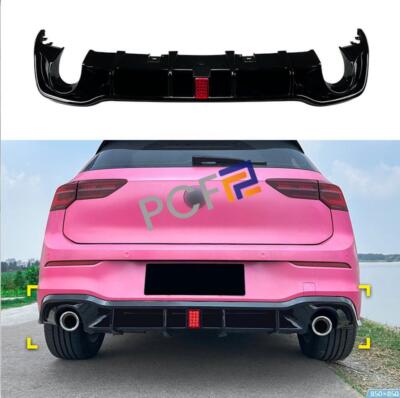 For VW Golf MK8 GTI Rline 2022-24 Gloss Black LED Rear Bumper Diffuser ...