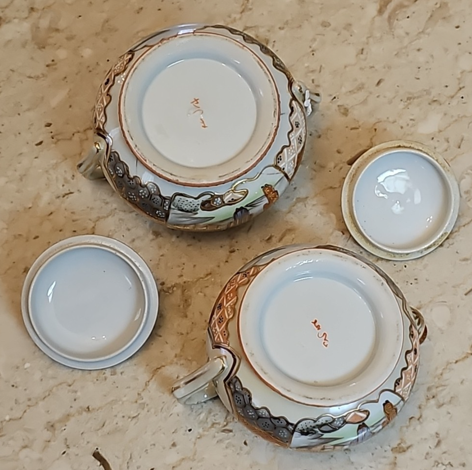 Vntg 15 Piece Kutani Japan Tea Set- Hand Painted Eggshell Porcelain w ...