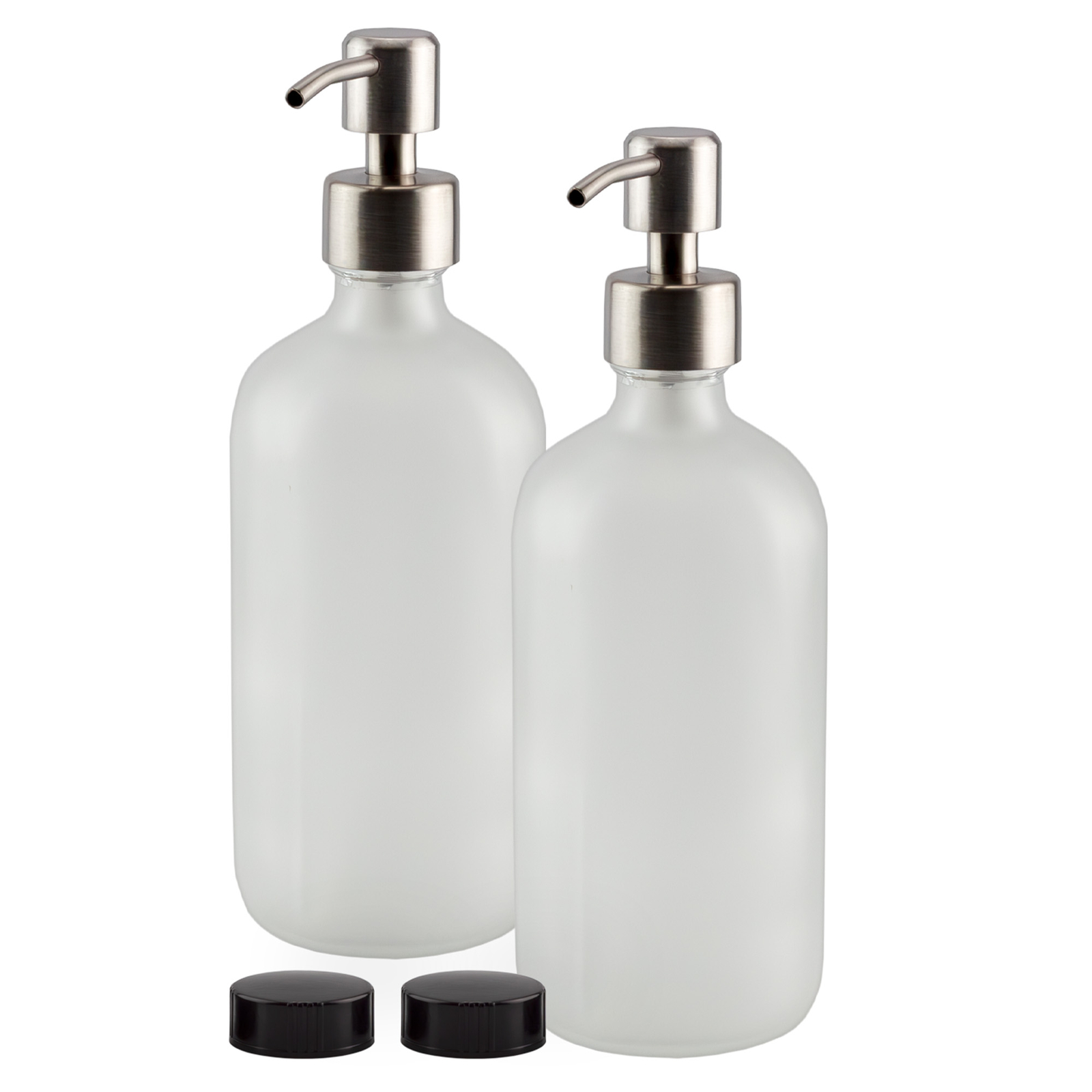 16oz White Frosted Glass Soap Dispenser w/Stainless Steel Pumps and ...