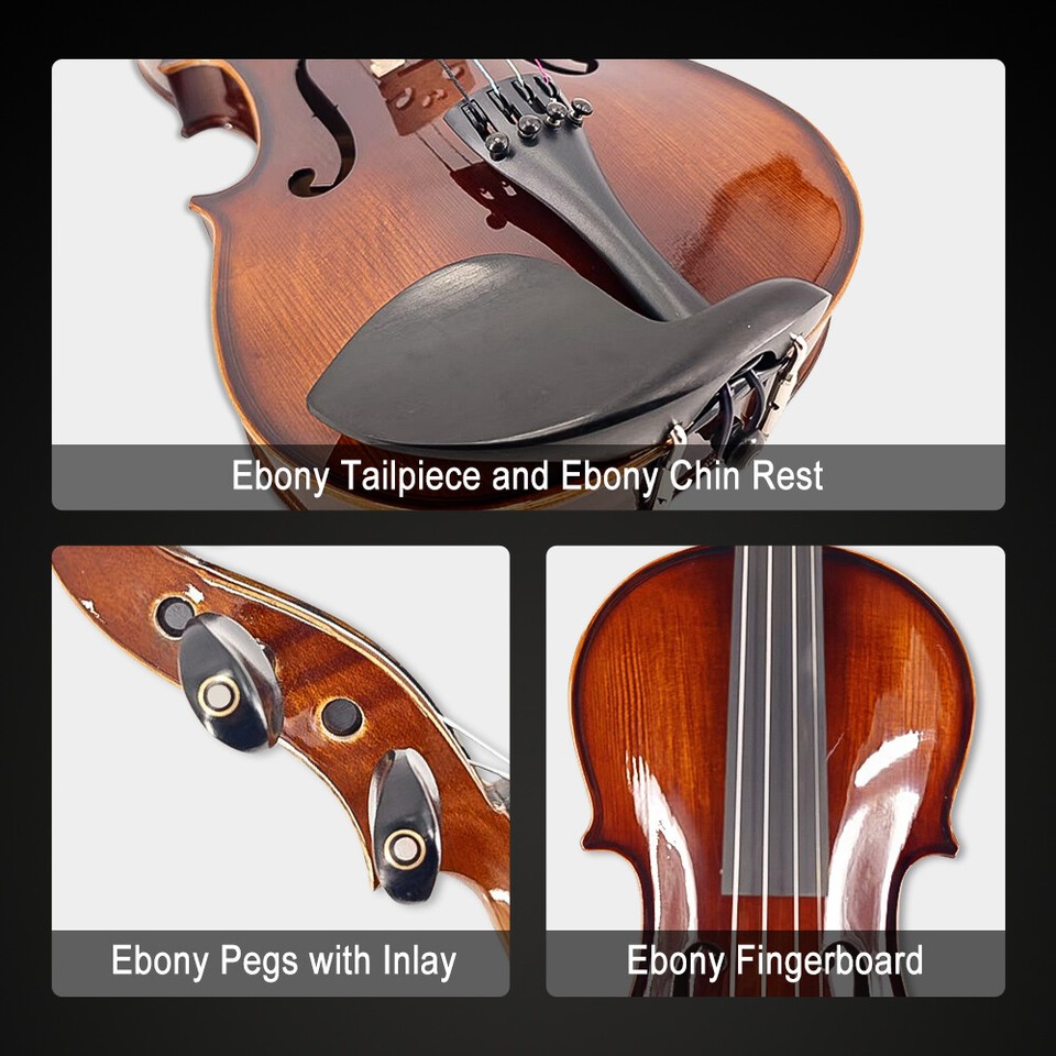 Portable 4 String Violin Kit 4/4 Full Size Solid wood Tiger Pattern ...