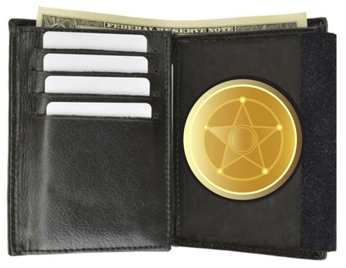 Black Leather Men's Conceal Carry Badge Wallet License Circle Shield ...