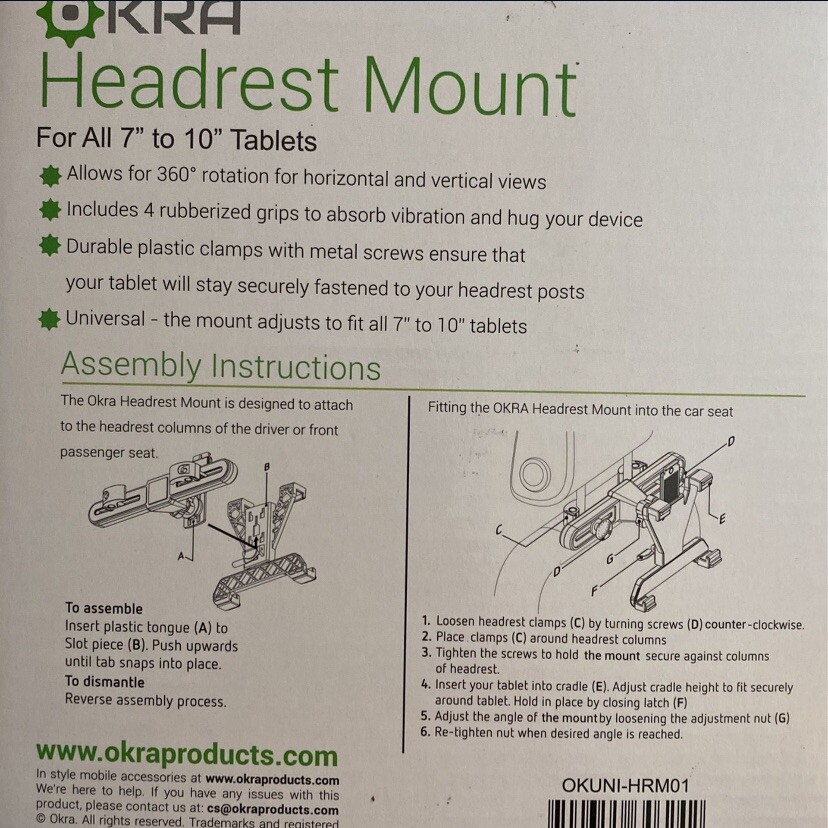 OKRA Car Seat Headrest Mount for 7" to 10" Tablets 360-degree Rotation ...