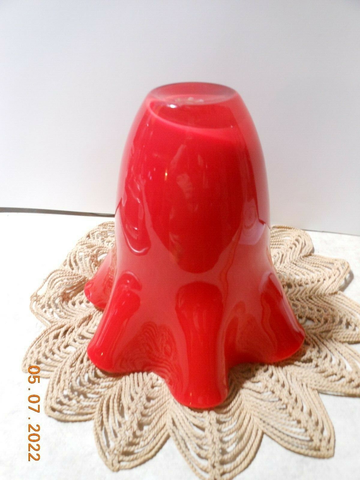 Gorgeous Designs China Red Vase, Ruffled Two Toned Red Green Art Glass ...