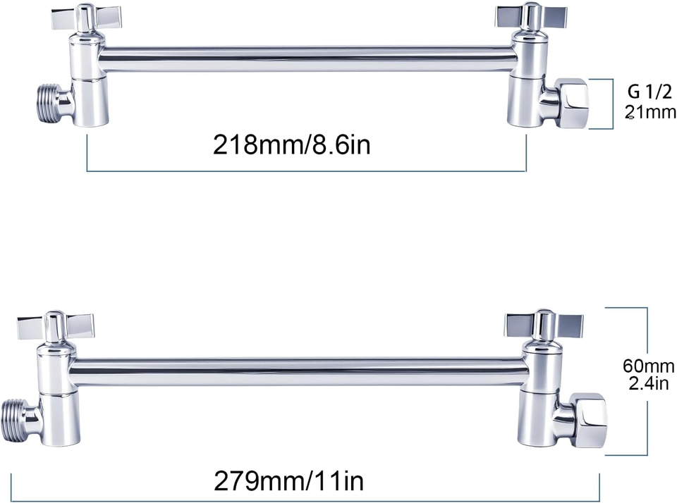 Heavy Duty Adjustable Shower Arm, 11" Brass Extension with Gear Lock ...