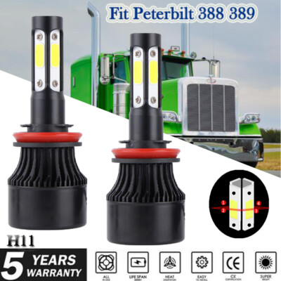 A Set H11 LED Headlight Bulbs 12000LM 6000K For Peterbilt 388 389 Hi/Lo ...