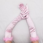 Lady Satin Long Gloves Fur Trim Evening Party Opera Retro Elegant Long ...