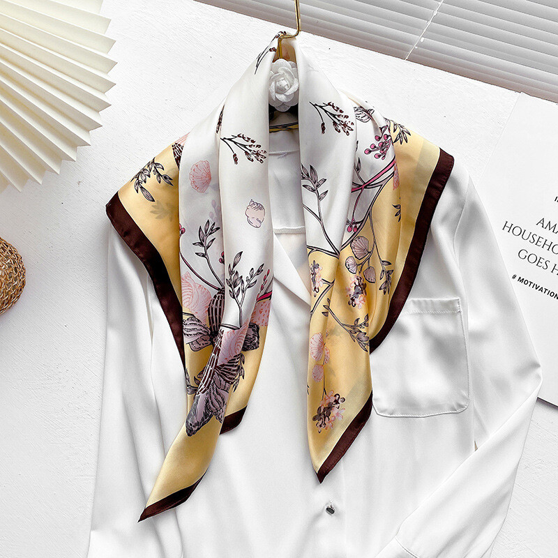 Silk Feeling Square Scarf Women Neckerchief Wrap Turban Vintage Flower ...